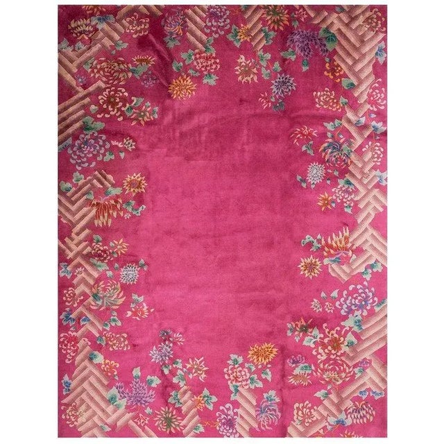 Antique Chinese Art Deco Pink Rug | Chairish