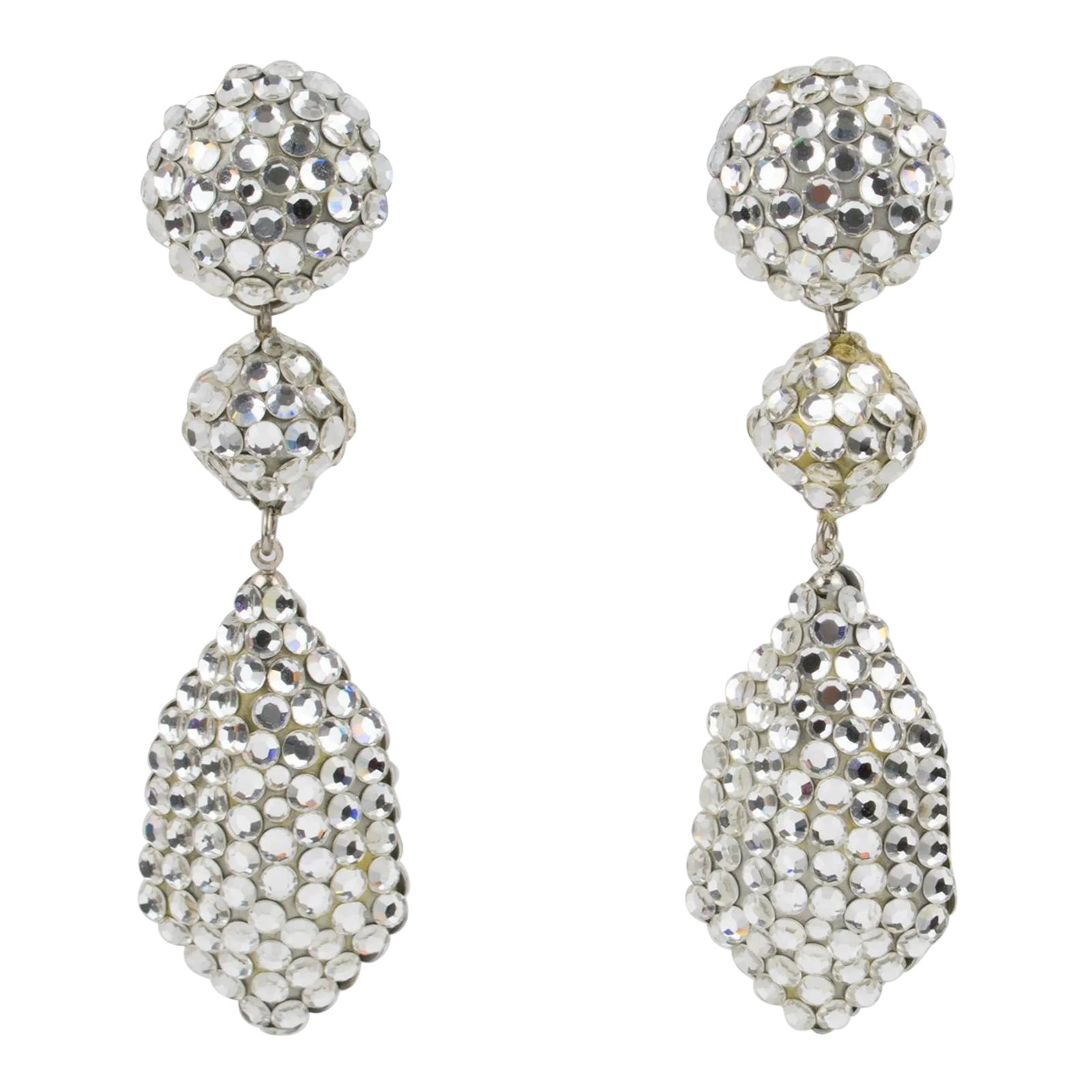 Richard Kerr Dangle Silver Crystal Pair of Clip Earrings | Chairish