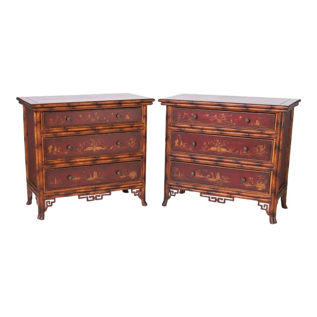 Pair of Vintage Bamboo Chinoiserie Chests | Chairish