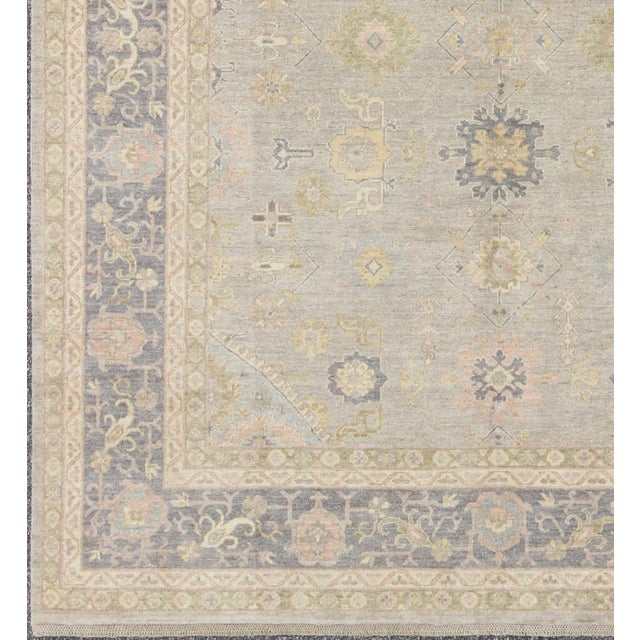 Modern Tabriz Design Fine Rug in Muted Gray Blue Background, Medium ...