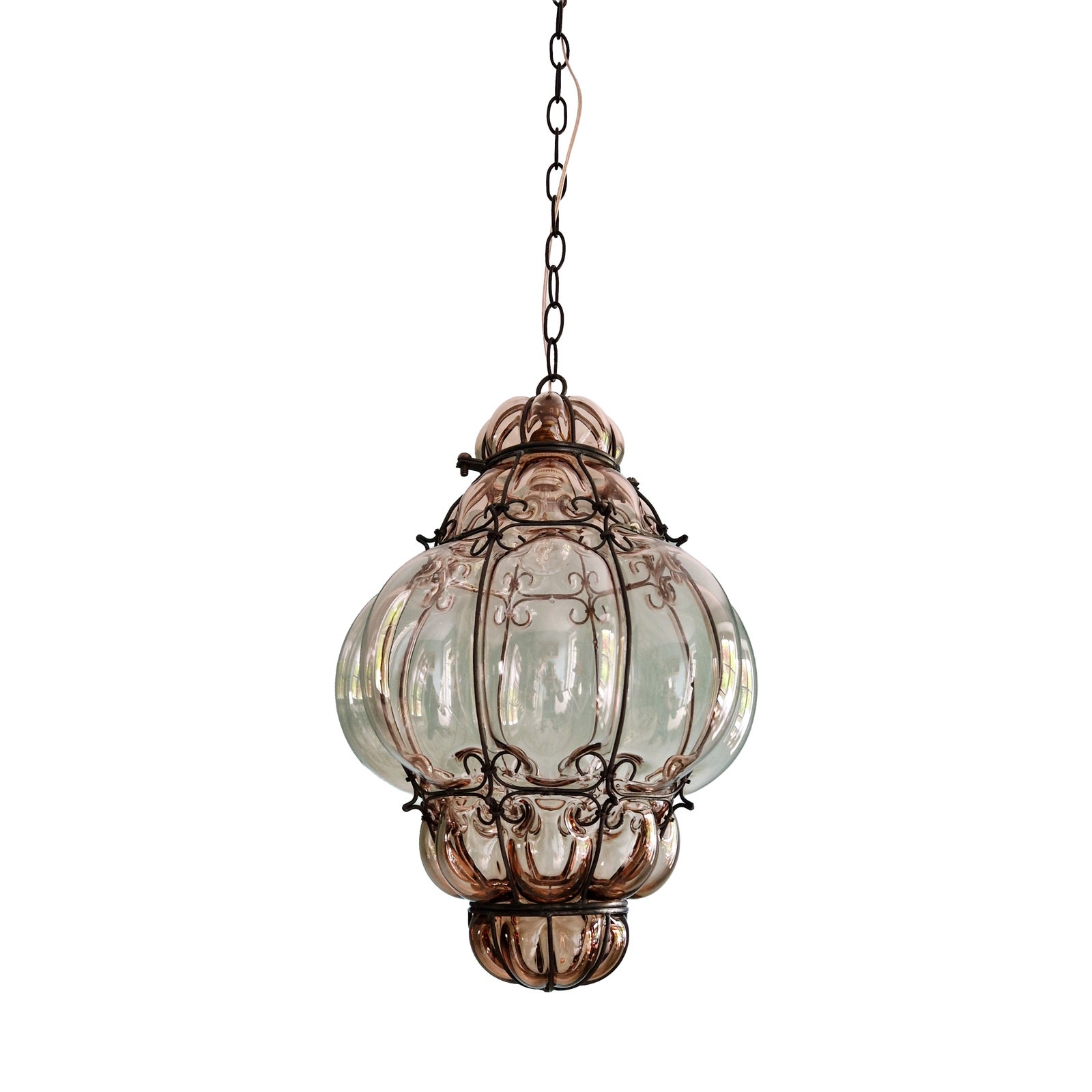 Large Mid-Century Venetian Pendant Light in Smoked Blown Murano Glass ...