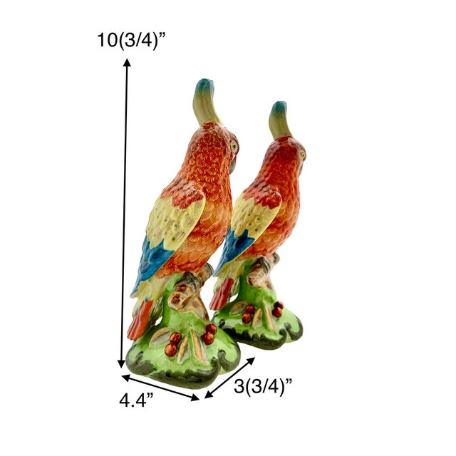 Vintage Oriental Pair Ceramic Parrot Tropical Style Bird Figurine ...