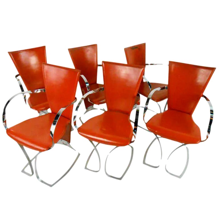 Vintage Chrome and Leather Dining Chairs - Set of 6 | Chairish
