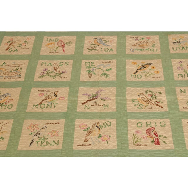 Vintage State Bird Embroidered Picture Quilt | Chairish