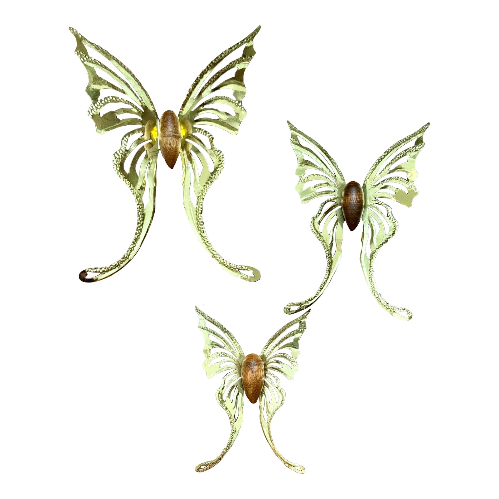 Set of Three 1970s Brass Butterflies for Wall Mounting- Hanging | Chairish
