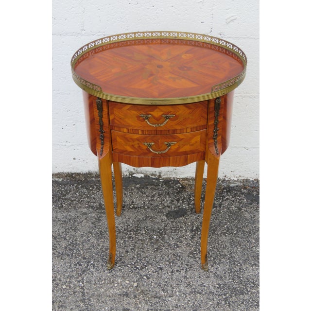 French Inlay Tall Oval Nightstand Side End Bedside Table Commode | Chairish