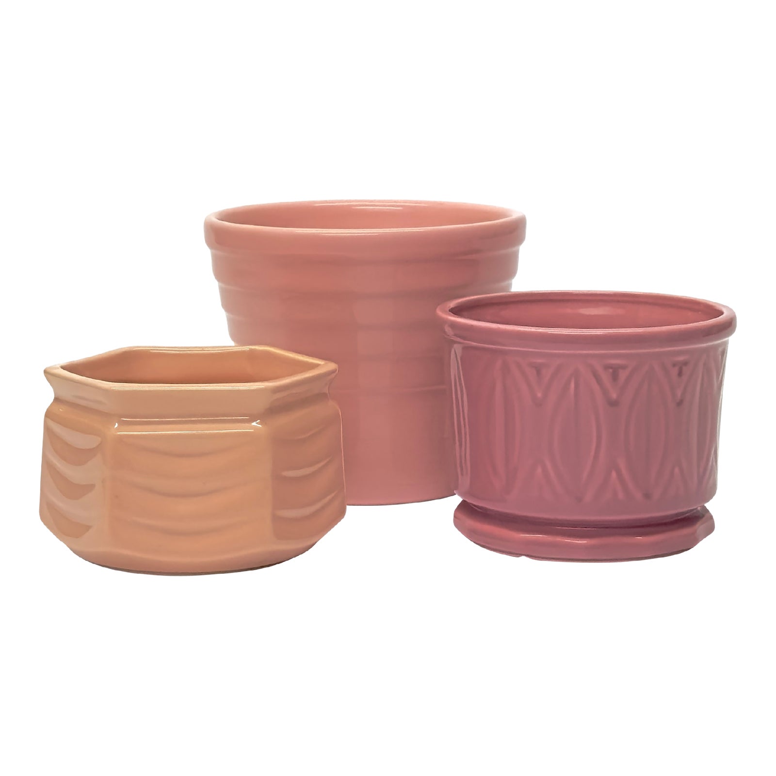 Vintage Mid Century Modern Mixed Pink Planters - Group of 3 | Chairish