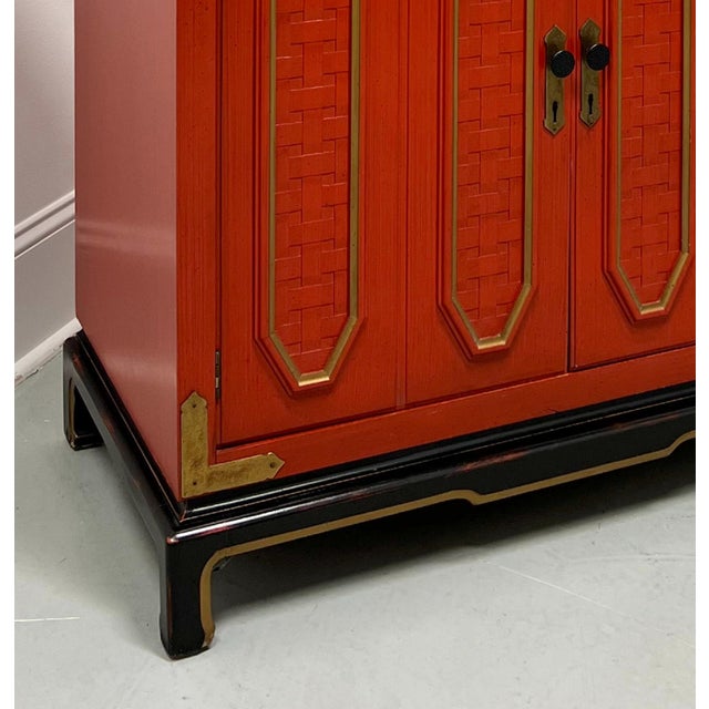 Thomasville Red & Black Lacquered Asian Campaign Style Console Cabinet ...