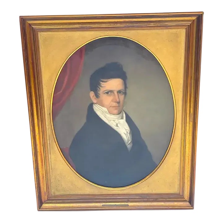 19th Century American Portrait of Joseph Stringham | Chairish