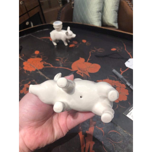 White Ceramic Piglet Candle Holders - a Pair | Chairish