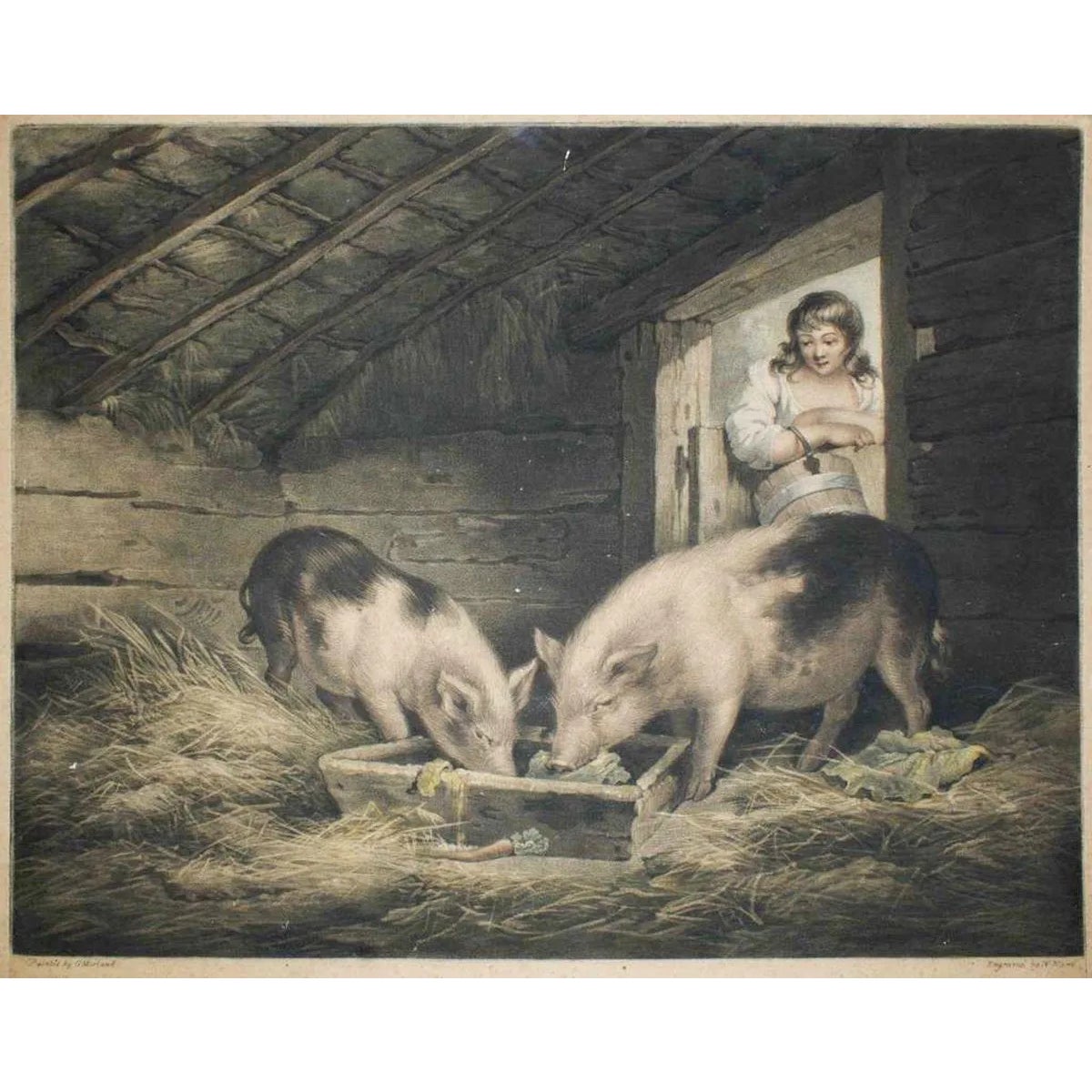 Girls and Pigs - Original Etching by William Ward After George Morland ...