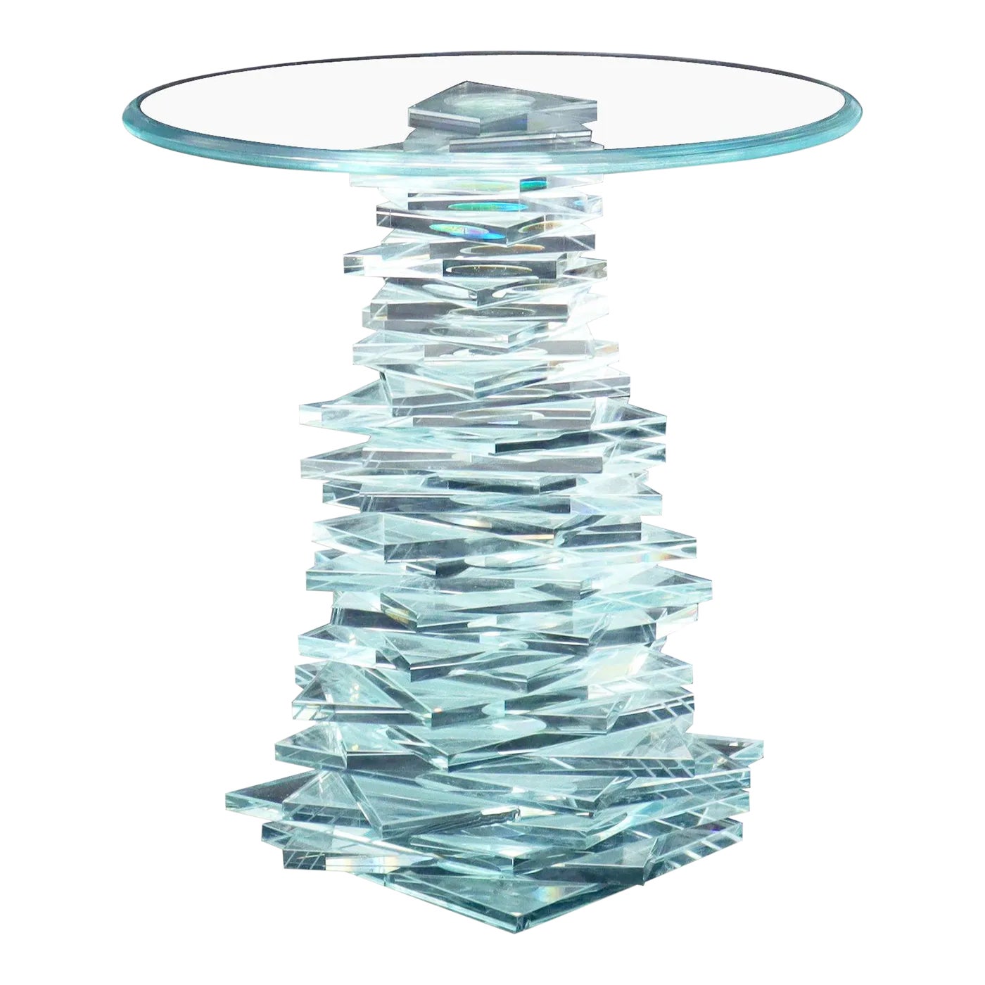 Mid 20th Century Stack of Cut Glass Base Round Top Side Coffee Table ...