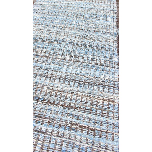 Modern Casual Runner With Hi-Low Design in Blue Pile With Brown 3'1 X ...