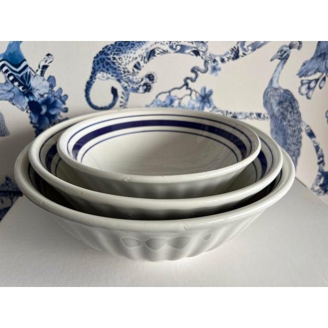 Set of 3 Blue & White Serving Mixing Bowls, Made in Italy, 1980s | Chairish