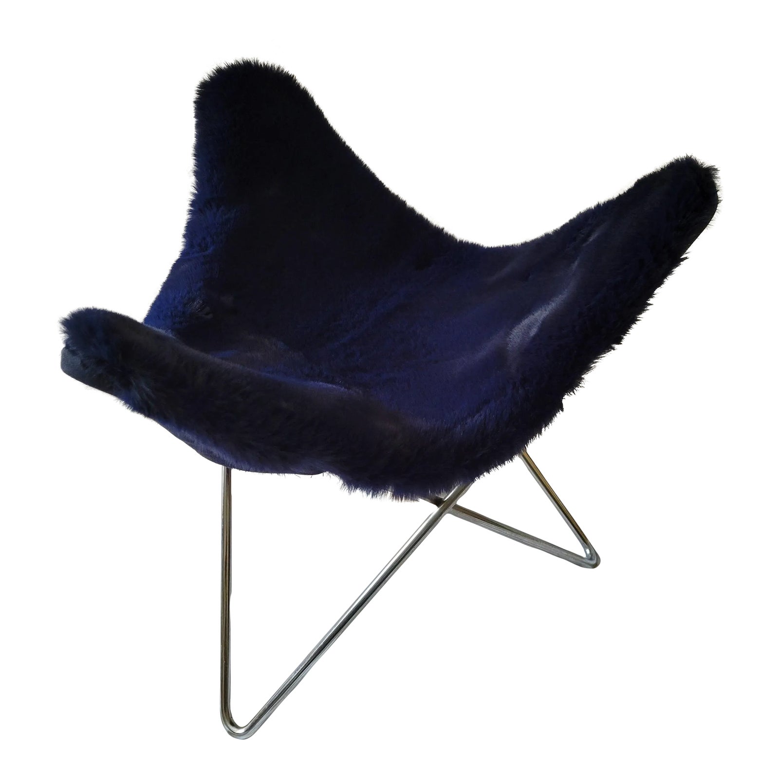 1970s Vintage Bauhaus Butterfly Chair Footrest With Blue Faux Fur Cover ...