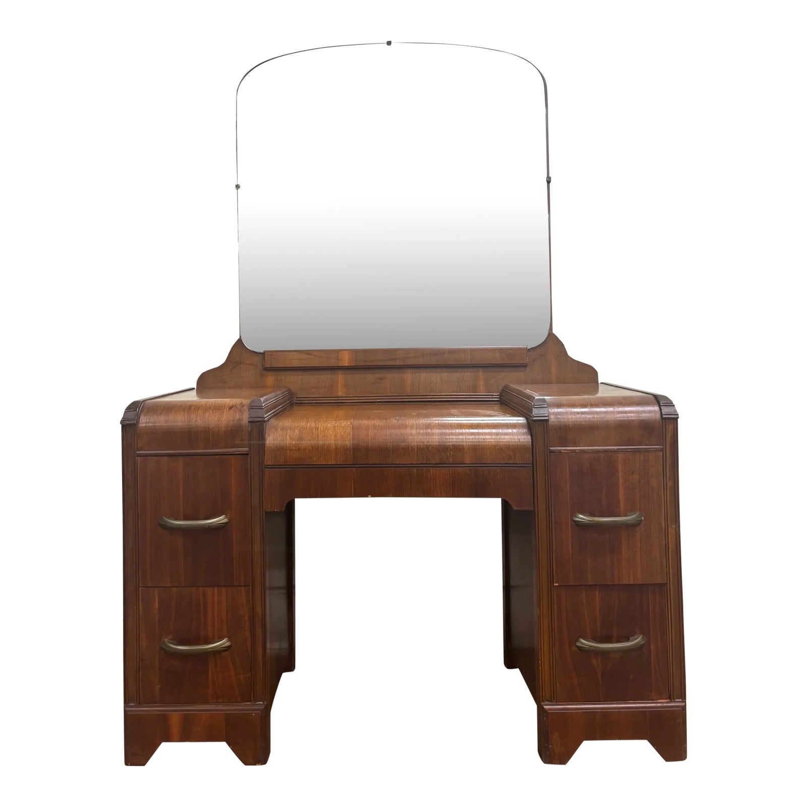 Antique Art Deco Satinwood Veneer Sunburst Waterfall Vanity Dressing ...