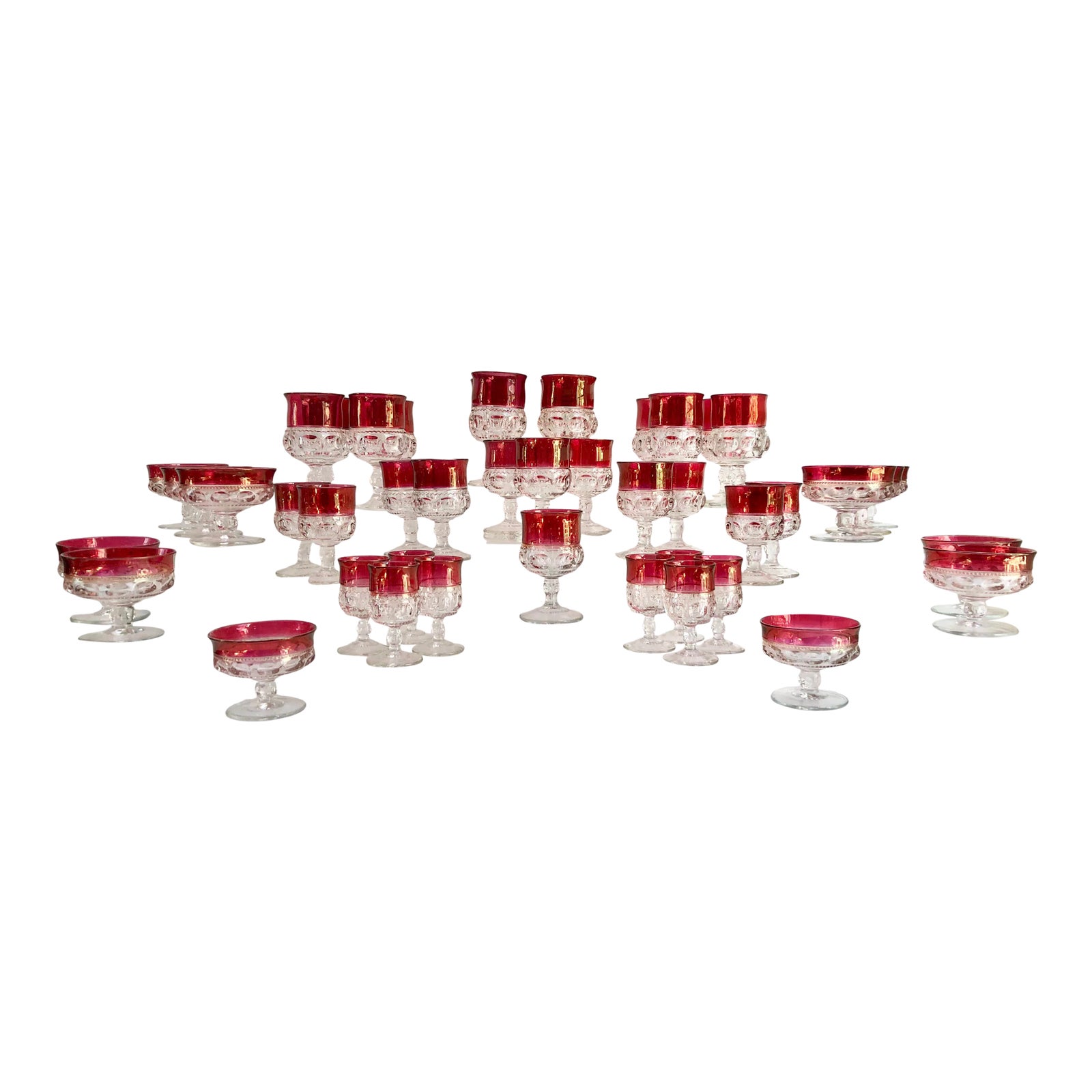 Vintage Show Stopper Pink Cranberry King's Crown Glassware Set - Set of ...