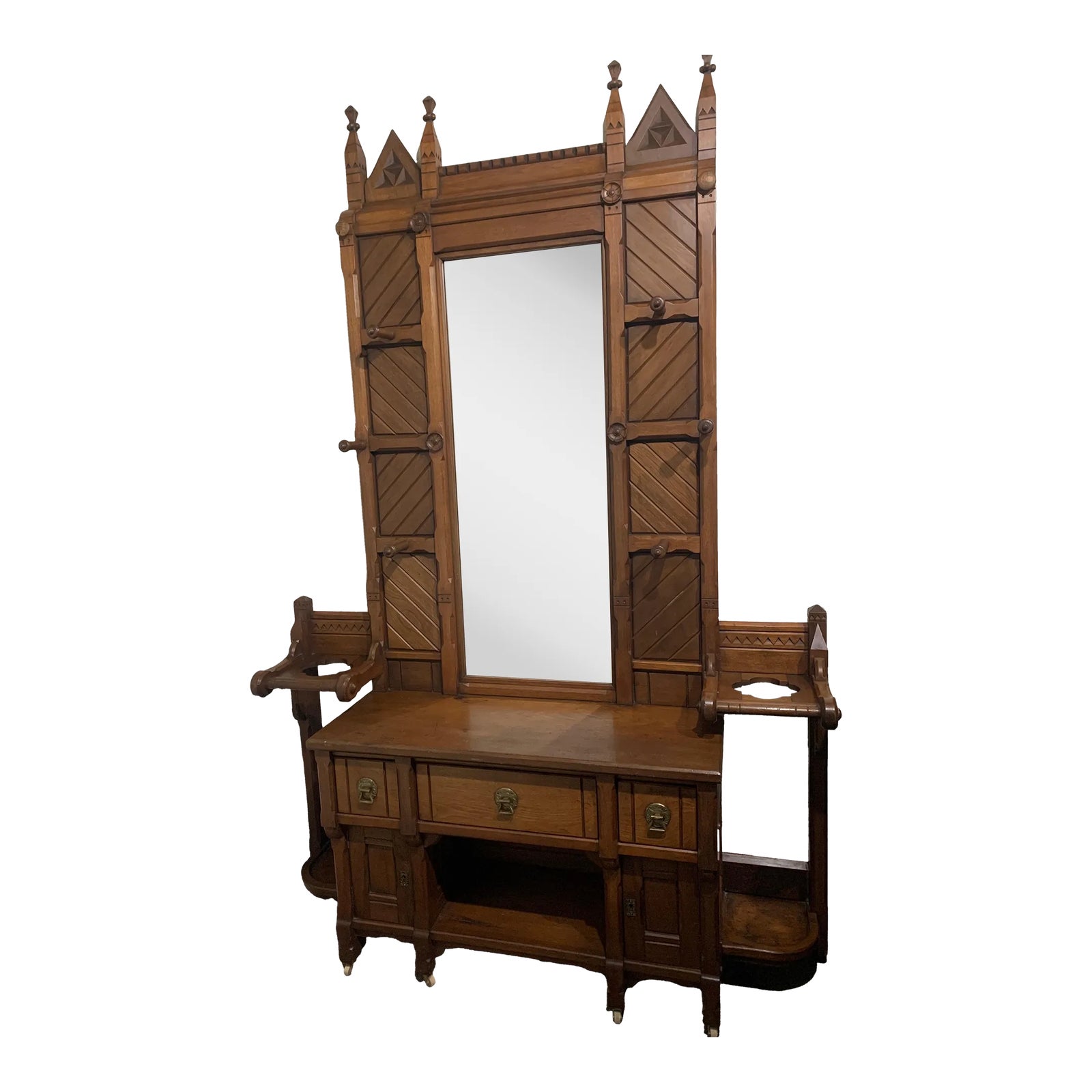 Late 19th Century Walnut Victorian Hall Tree | Chairish