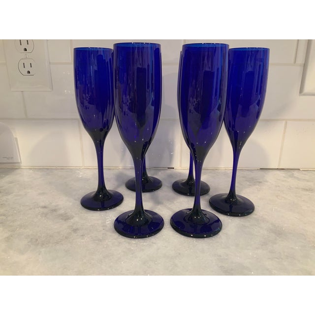 Libbey Cobalt Blue Champagne Flutes, a Set of 6 | Chairish