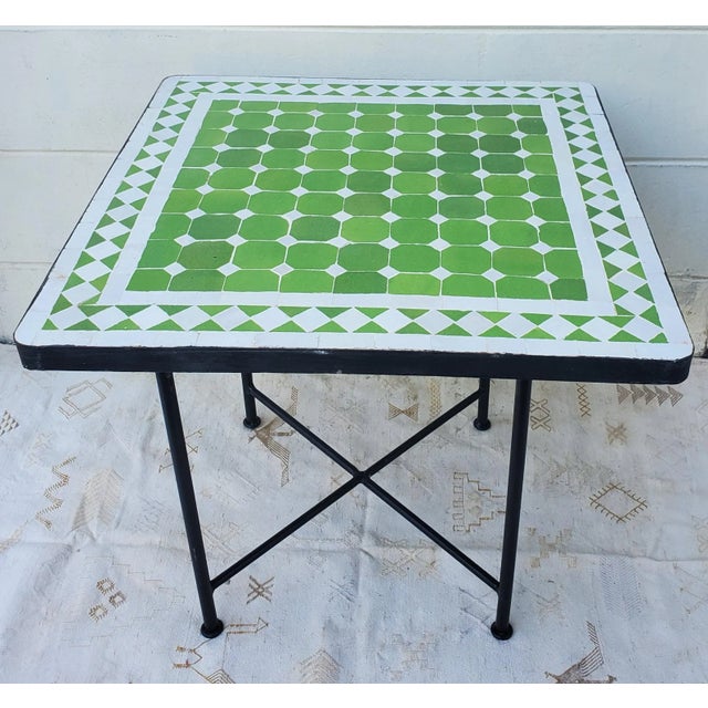Square Mosaic Table, Lime Green and White | Chairish