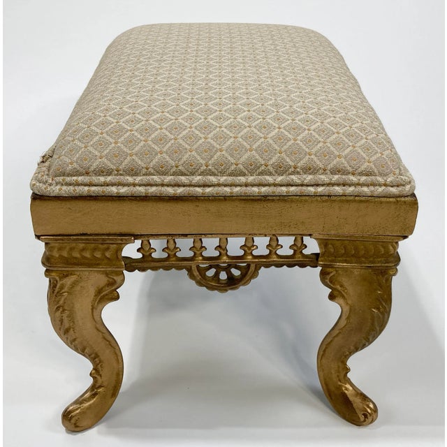 Vintage Upholstered Footstool With Cast Brass Base | Chairish