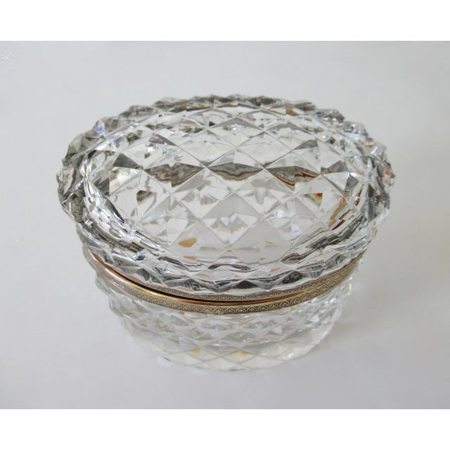 Vintage Hand-Cut & Beveled Crystal Glass & Brass Oval-Shaped Lidded ...