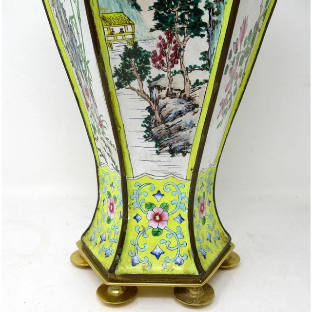 Antique Qing Dynasty Chinese Cantonese Enamel Table Lamp Yellow Green ...