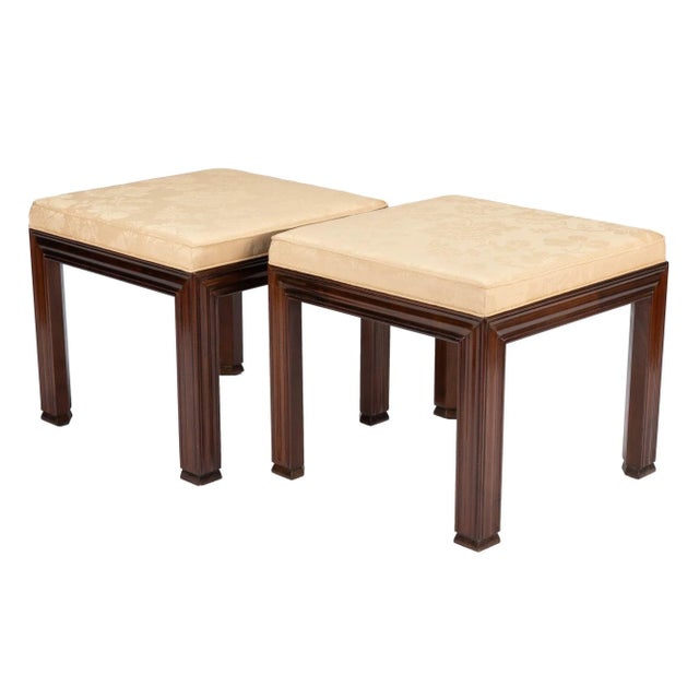 Pair of Upholstered Square Stools in the Chinese Taste, 1950's | Chairish