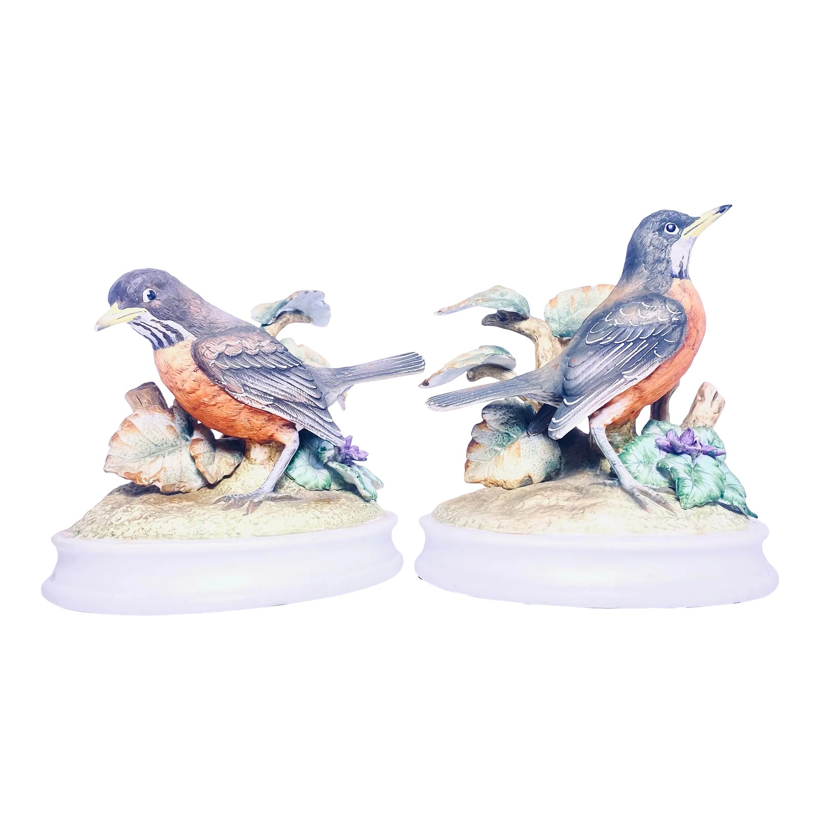 Set of 2 Hand-Painted Porcelain Robin Figurines Signed Andrea by Sadek ...