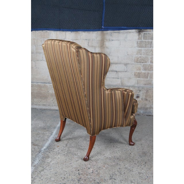1980s Vintage Baker Queen Anne Style Mahogany Silk Striped Wingback ...