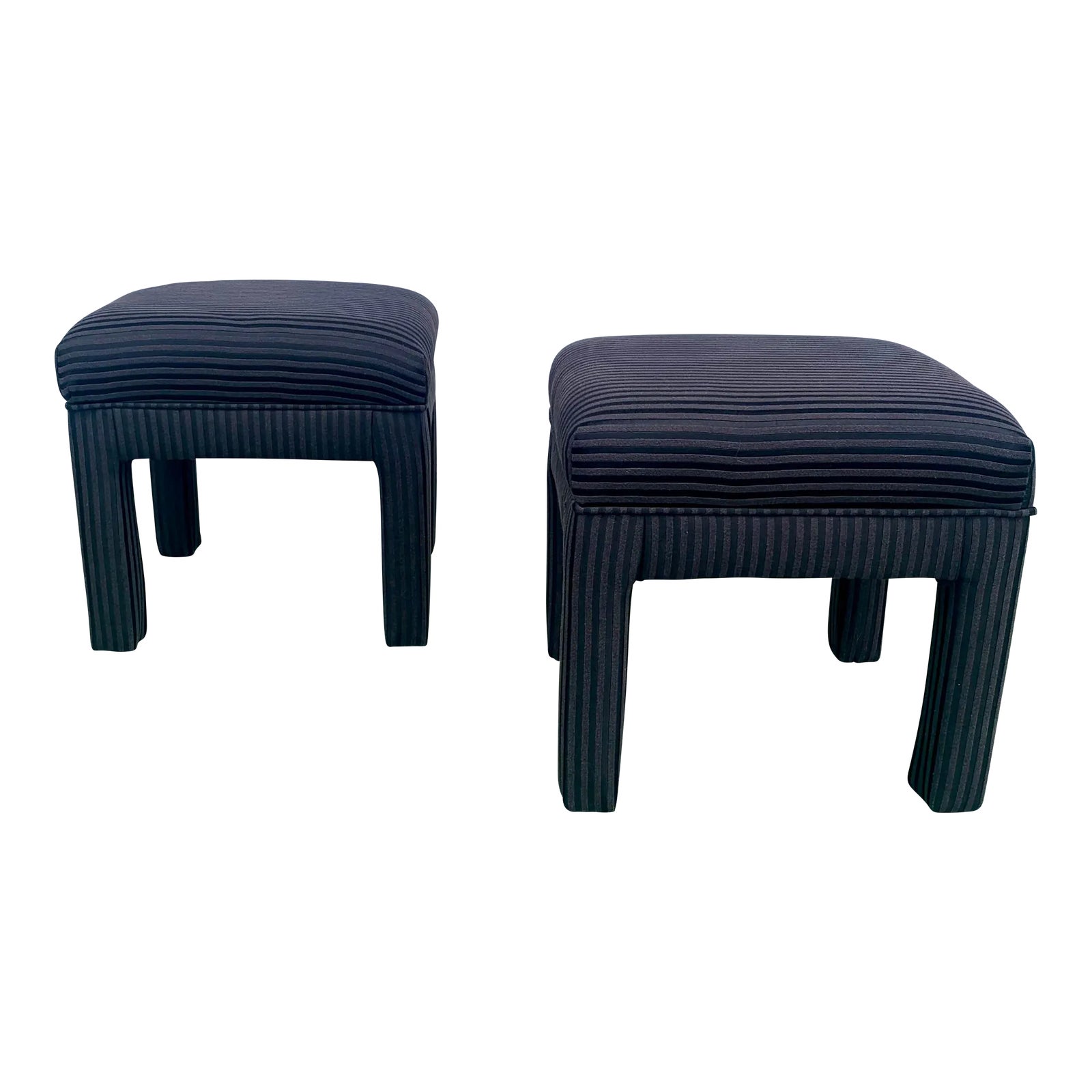 Mid Century Modern Black Striped Parsons Stools in the Style of Mylo ...