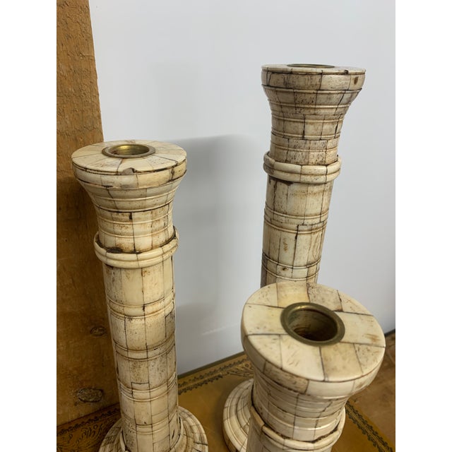 Set of 3 Vintage Sarreid Graduated Tessellated Bone Candle Holders ...