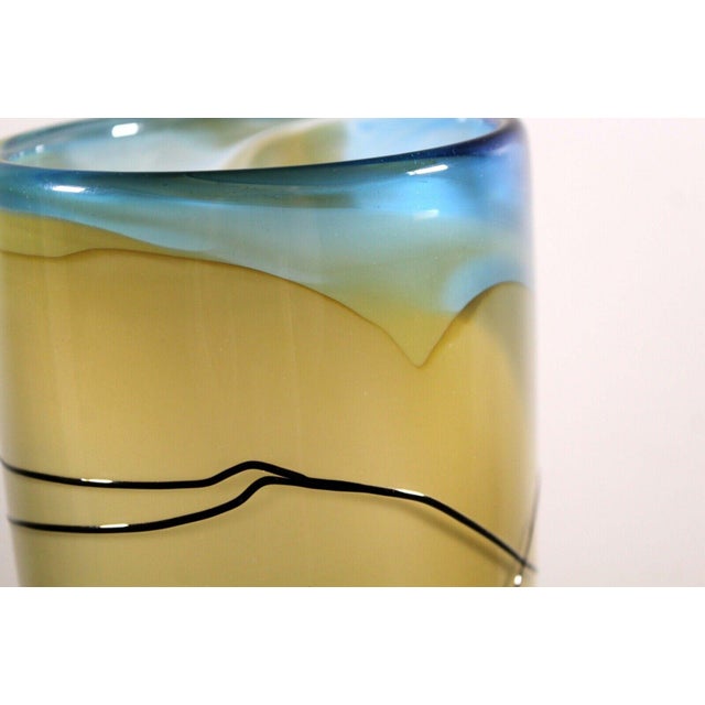 1986 Jack Schmidt Postmodern Studio Yellow & Blue Hand Blown Glass Vase ...