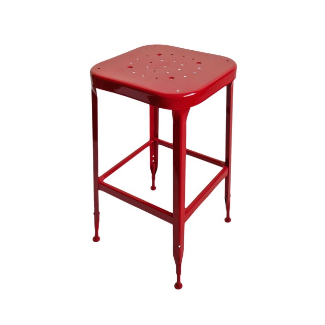 Vintage Cherry Red Iron Stool Chairish