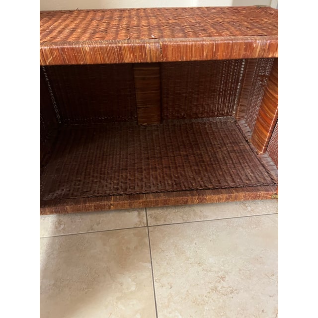 1970s Chinoiserie Handwoven Wicker and Brass Two-Door Storage Trunk 2 ...