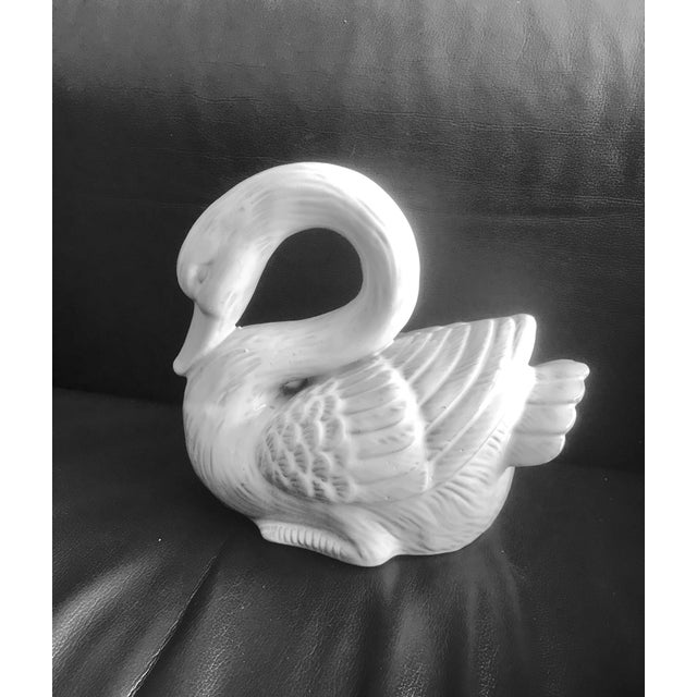 Large Swan Ceramic Figure With Opalescent Light Blue Glaze | Chairish
