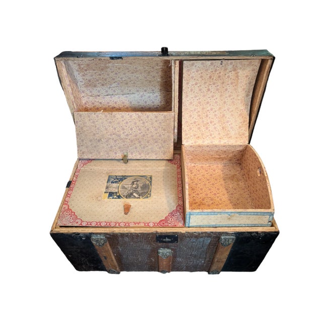 Antique Dome-Top Oak-Banded Steamer Trunk With Insert | Chairish