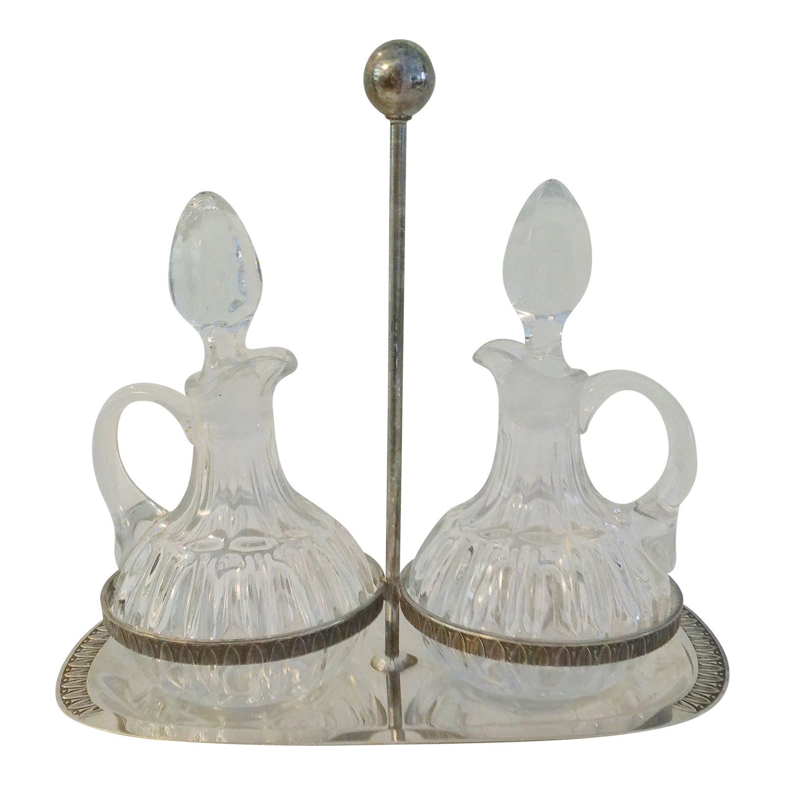 Mid-Century French Cristofle Silverplate & Crystal Cruet Set, 3 Pcs ...