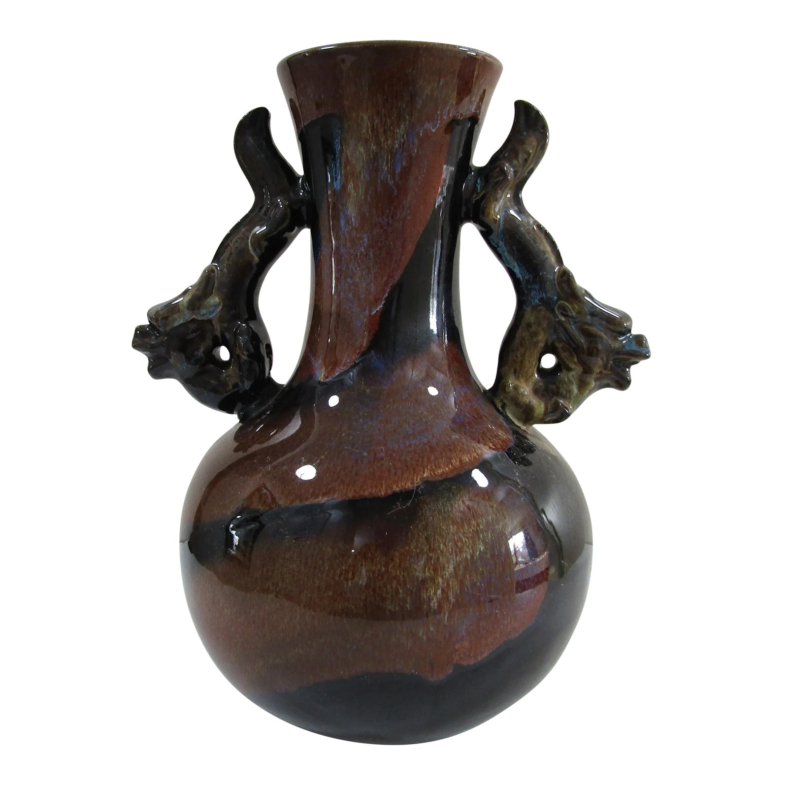1940s Chinese Jizhou Ware Yuhuchun Vase With Double Chi-Dragon Handles ...