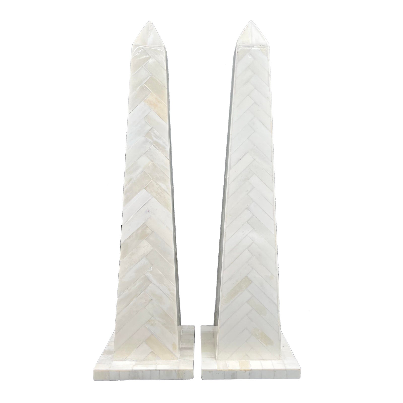 Late 20th Century Tessellated Bone Herringbone Patterned Obelisks - Set ...