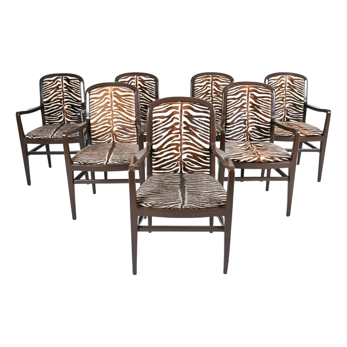 Robsjohn-Gibbings Style Zebra Print Dining Chairs - A Set of 7 | Chairish