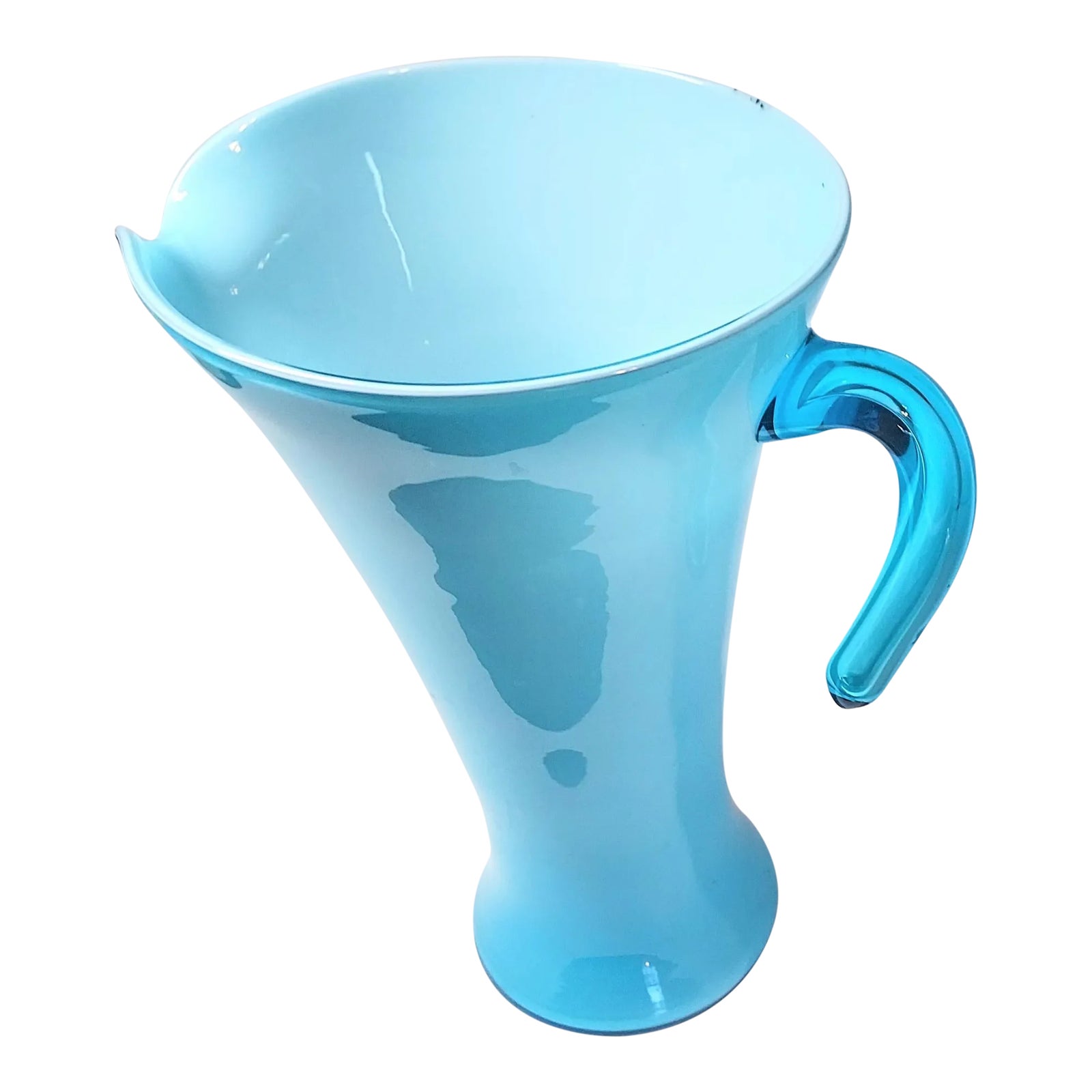 Vintage Baby Blue Cased Empoli Pitcher | Chairish