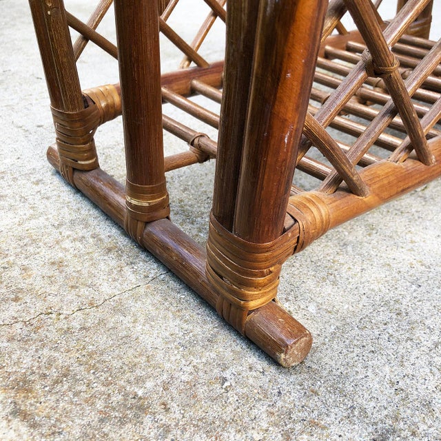 Mid 20th Century Boho Chic Cane & Rattan Side Table W/Magazine Rack ...
