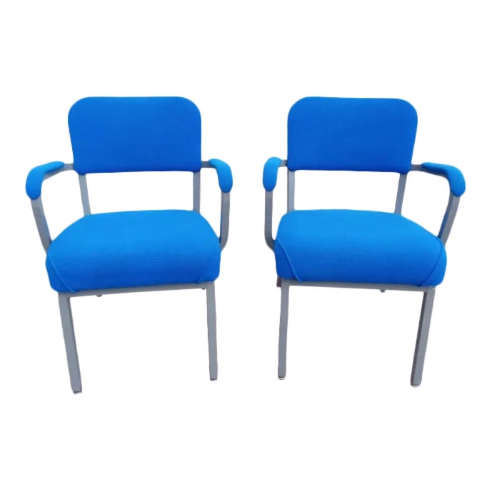 Vintage Blue Tweed Upholstered Hon Metal Tanker Office Chairs - a Pair ...