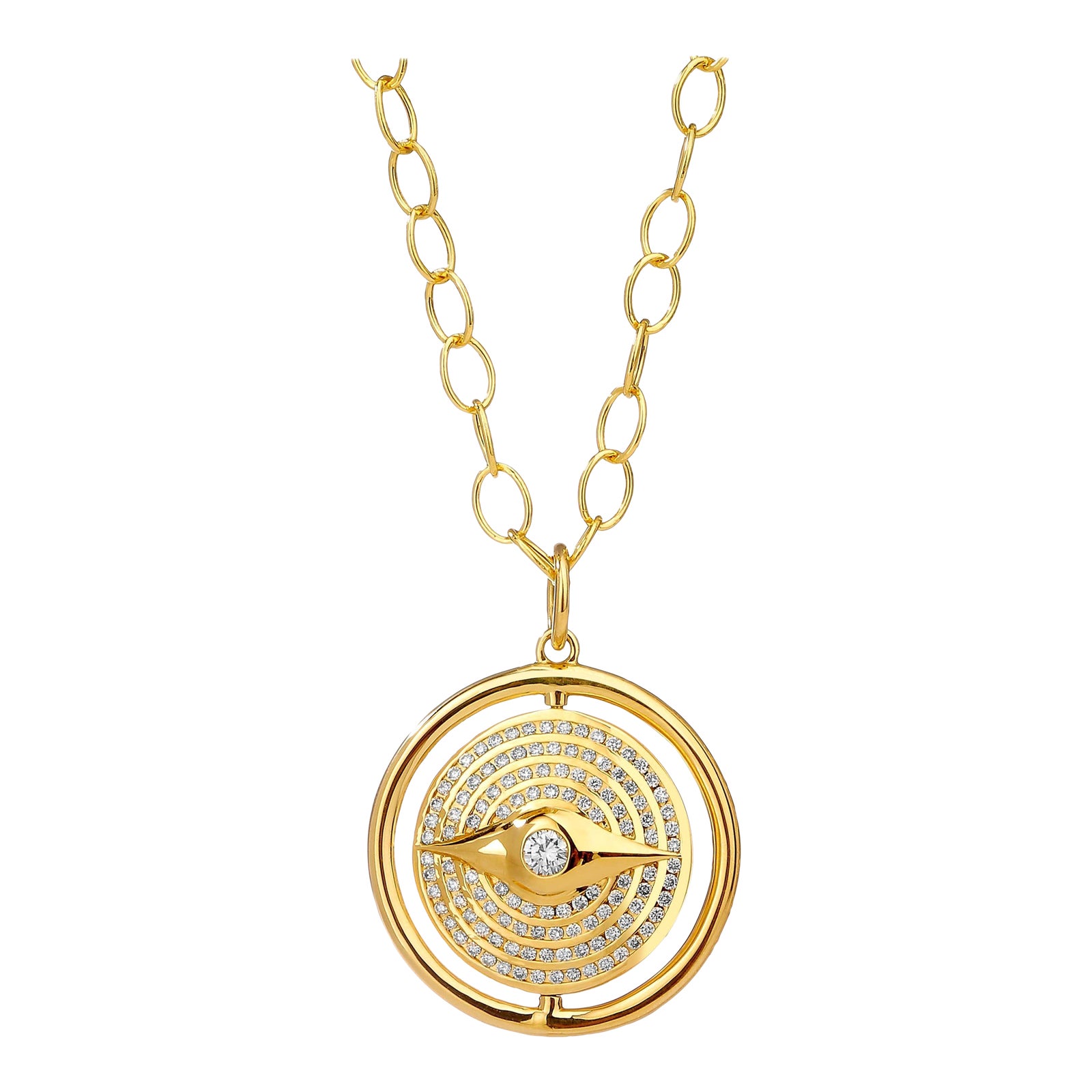 Syna Yellow Gold Reversible Evil Eye Enamel Pendant with Diamonds ...