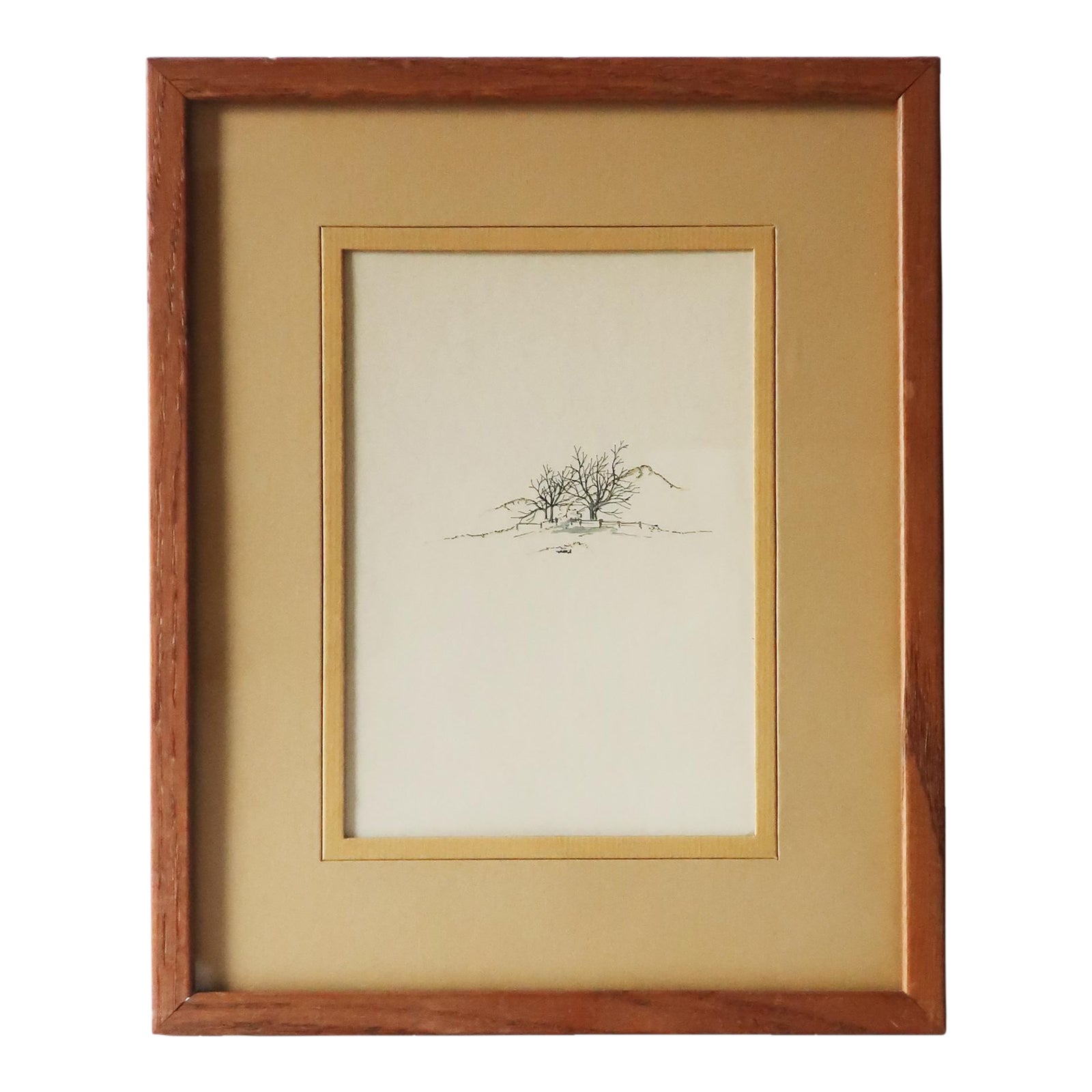 Framed Ink and Watercolor Drawing, Winter Landscape by Keith McDaniel ...