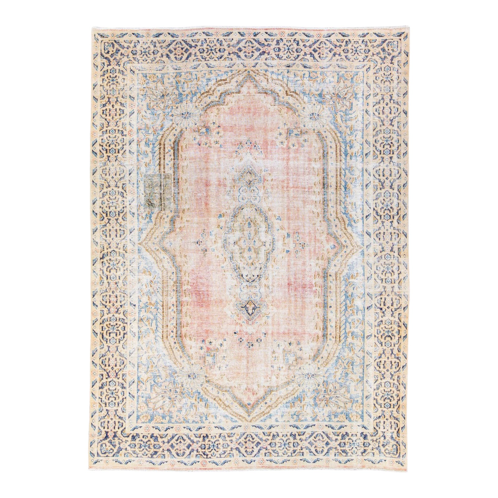 Vintage Persian Shabby Chic Handmade Medallion Pink Wool Rug | Chairish