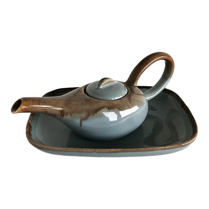 Mid 20th Century Atomic Age Ceramic Teapot + Under Plate Set by Brock ...