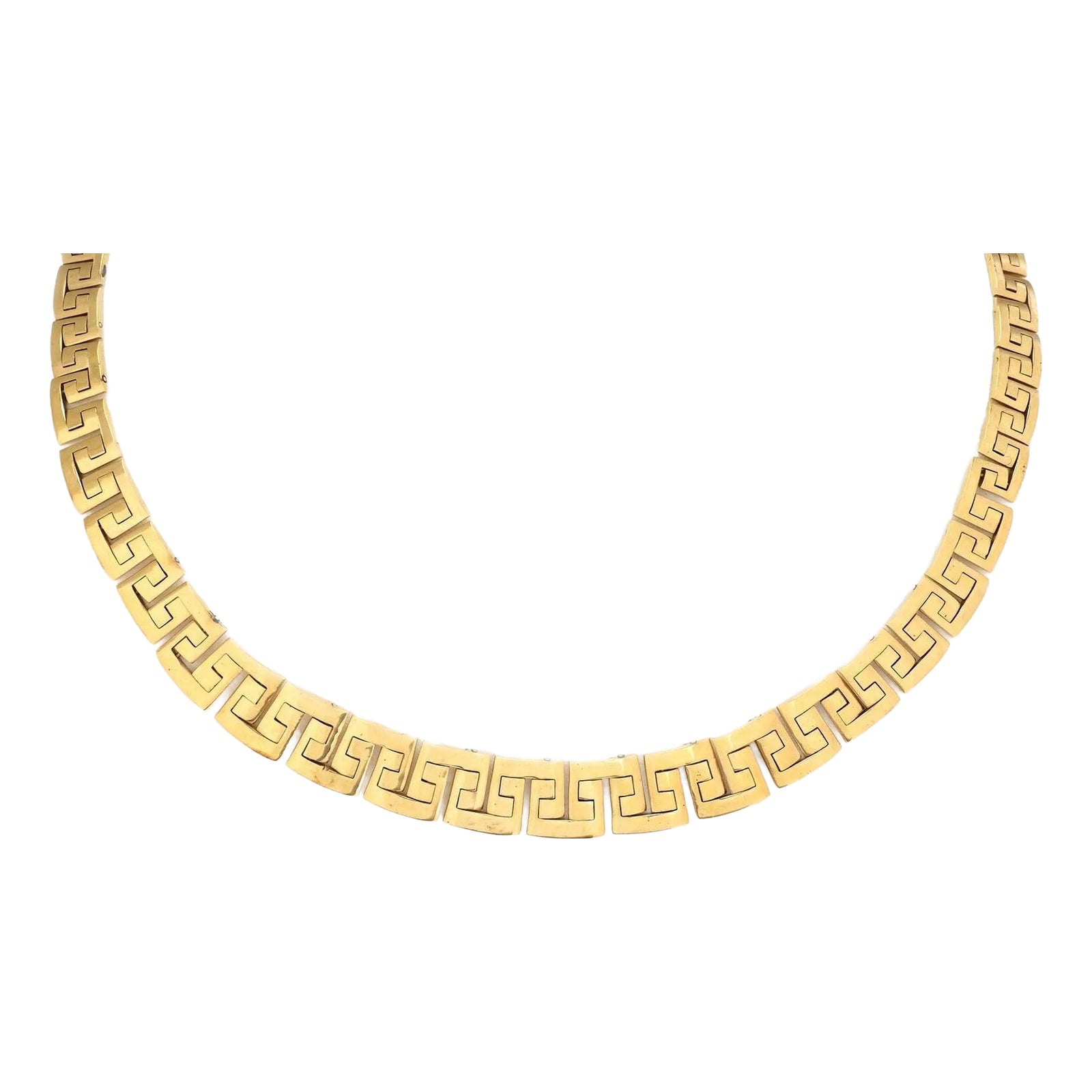 Greek Design Necklace 18k Gold Link Graduated Collar | Chairish