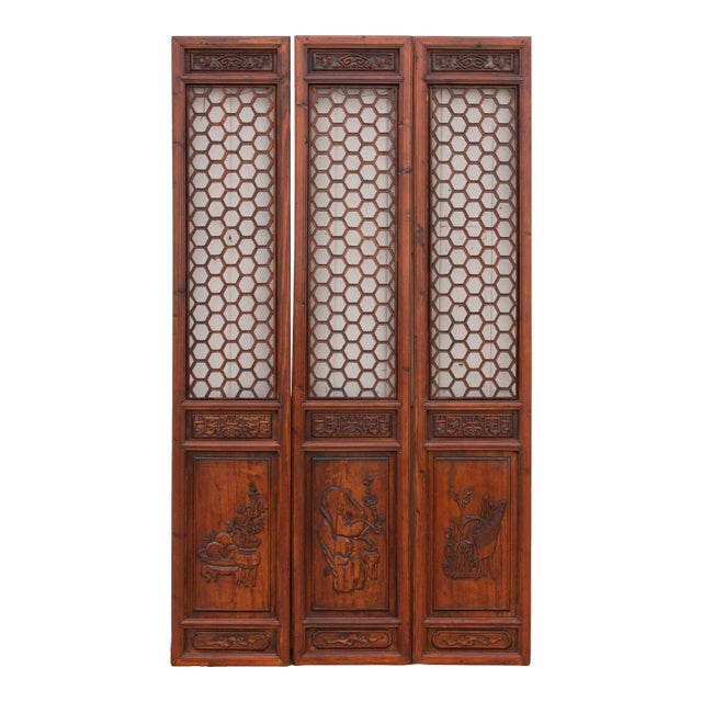 Set of 3 Mid-Century Honeycomb Chinese Panels | Chairish